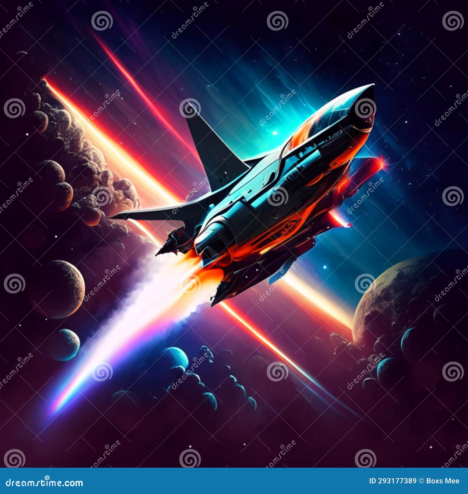 Space Ship Flying in Outer Space. Futuristic Spaceship in Deep Space ...