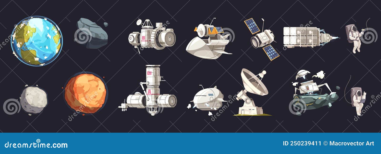 Space Ship Isolated Set stock vector. Illustration of celestial - 250239411