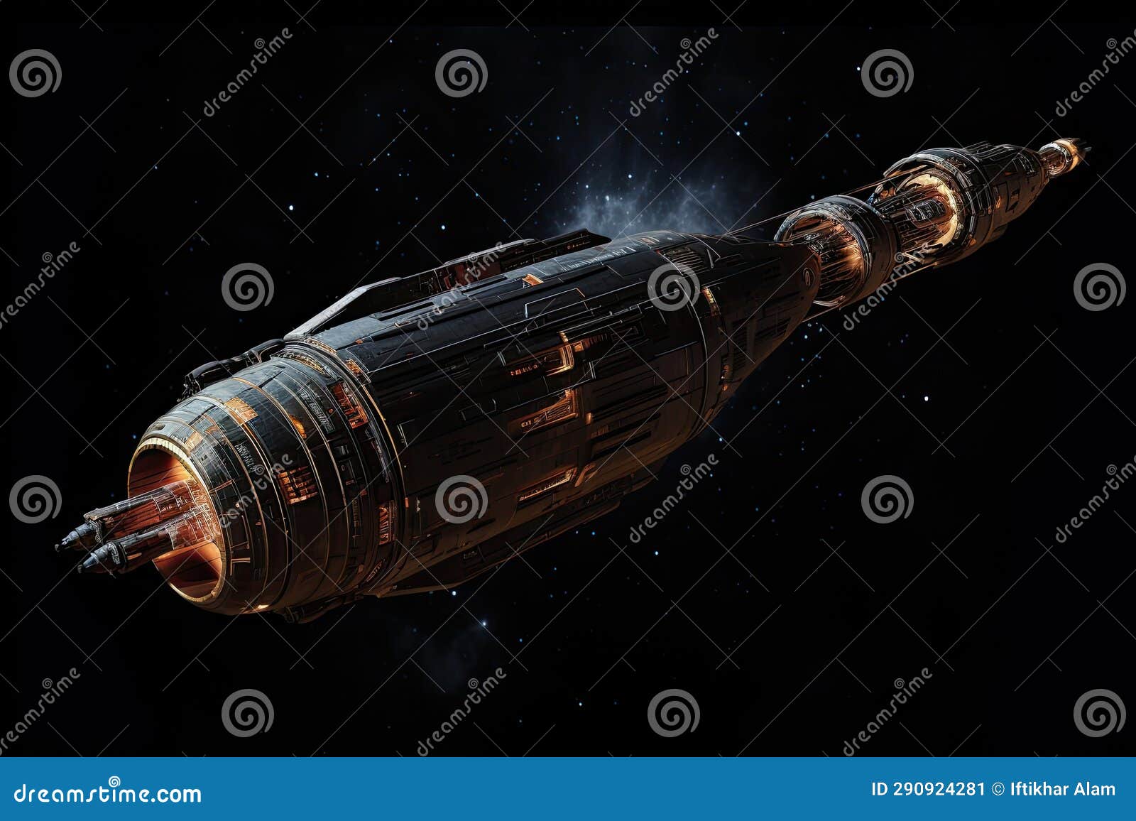 Space Ship in Outer Space. Science Fiction Art Stock Illustration ...