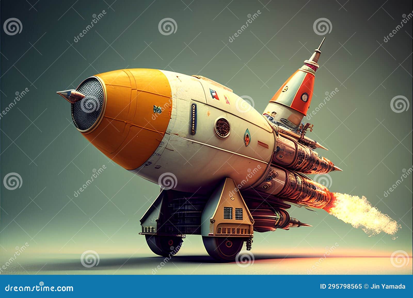 Space Ship with Rocket on a Gray Background. 3d Illustration Stock ...