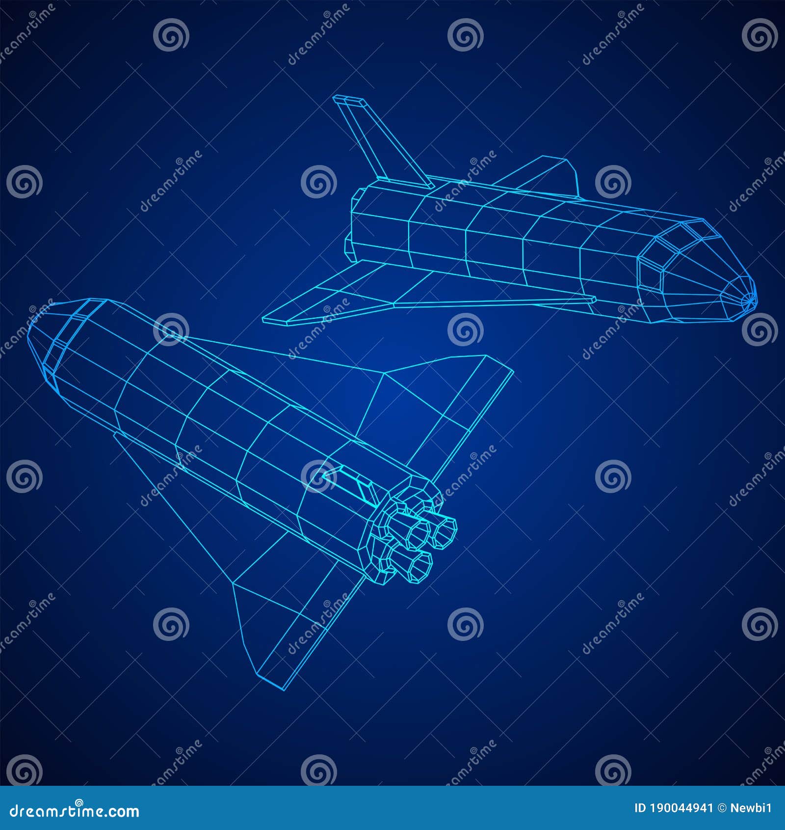 Space Ship Shuttle. Wireframe Low Poly. Stock Vector - Illustration of ...