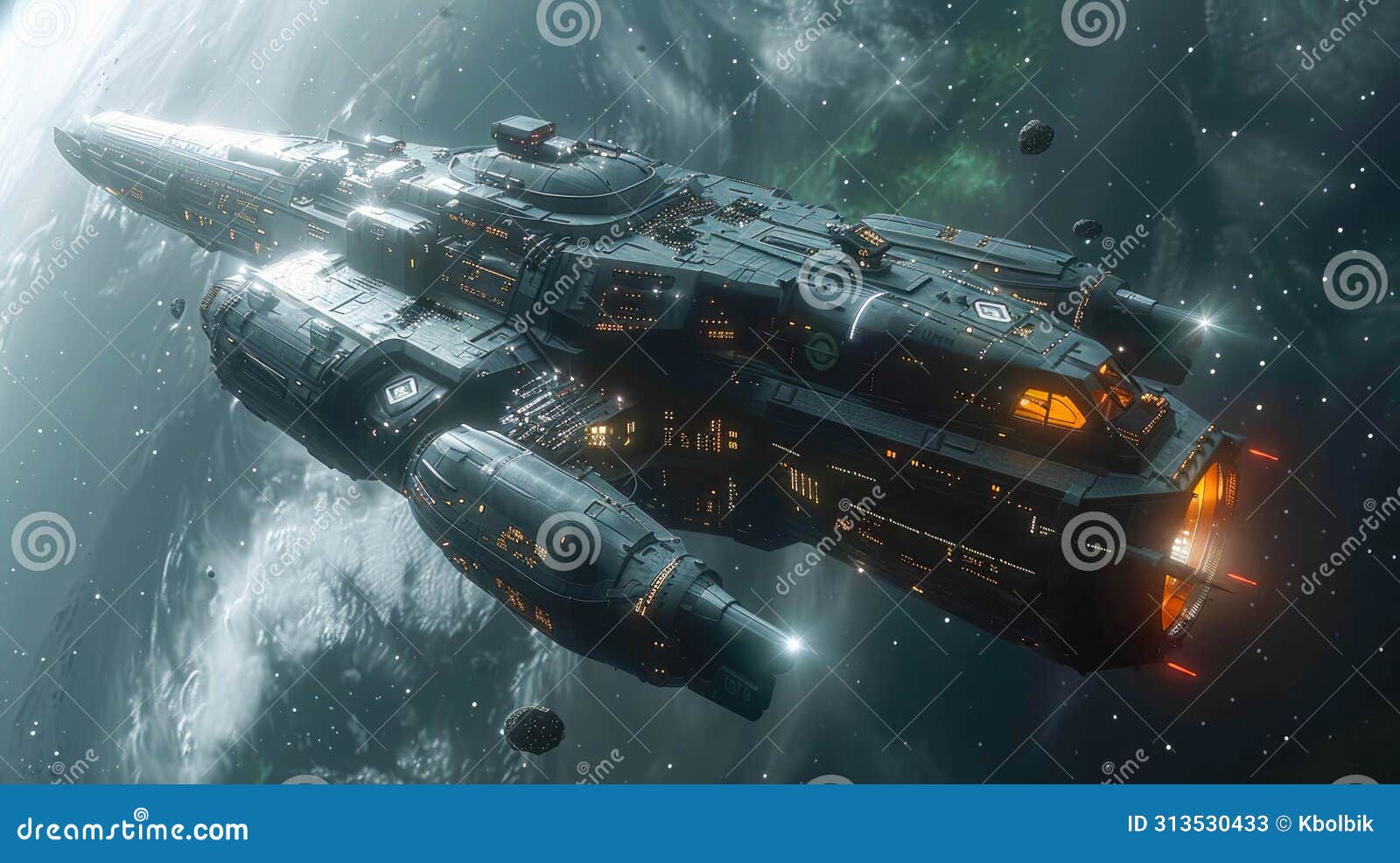 Space Ship in the Universe. Science Fiction Stock Illustration ...