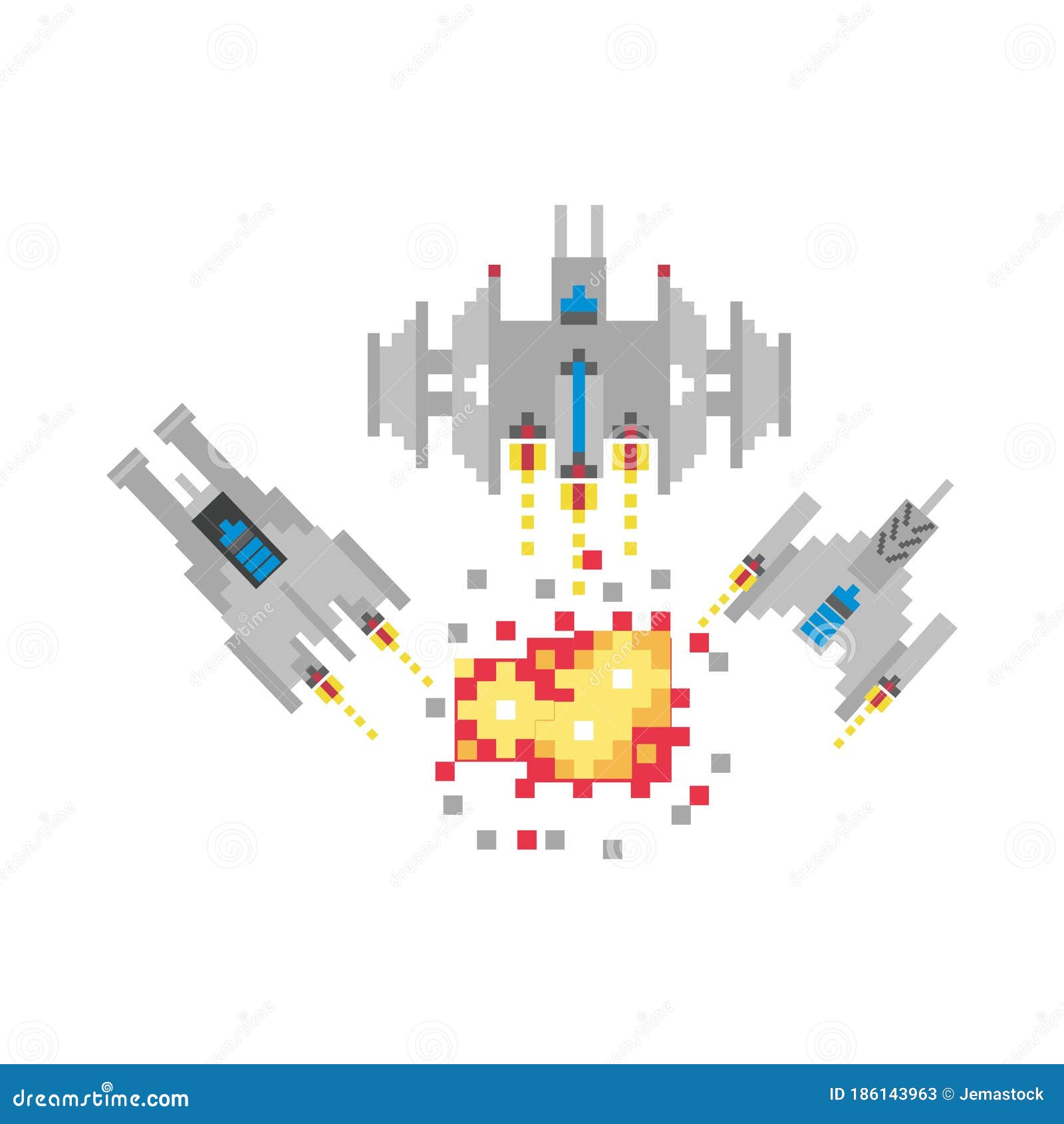 Space Ships Fighting 8 Bits Pixelated Icon Stock Vector - Illustration ...
