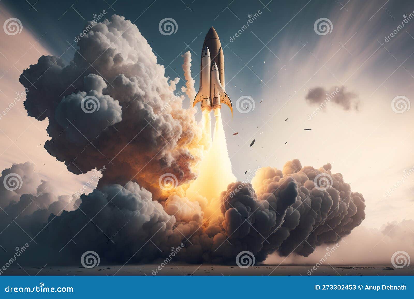 Space Shuttle Ascends on a Clear Day, Leaving a Trail of Smoke Stock ...