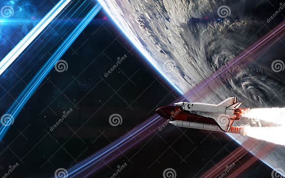 Space Shuttle on Background of Deep Space Planet Stock Image - Image of ...
