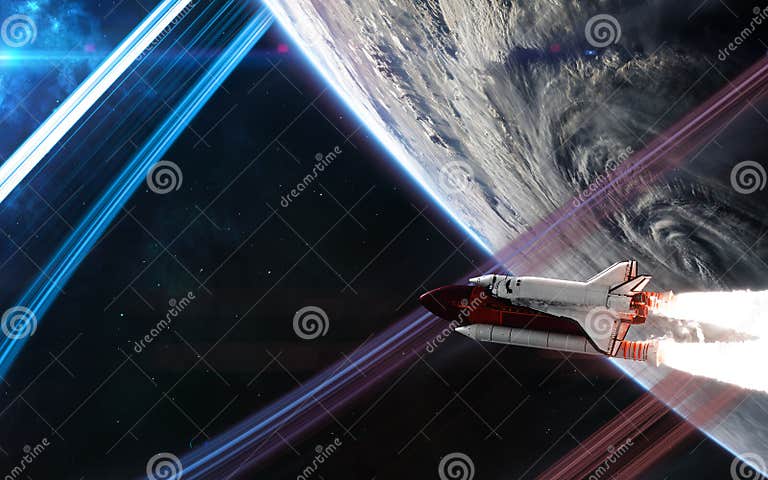 Space Shuttle on Background of Deep Space Planet Stock Image - Image of ...