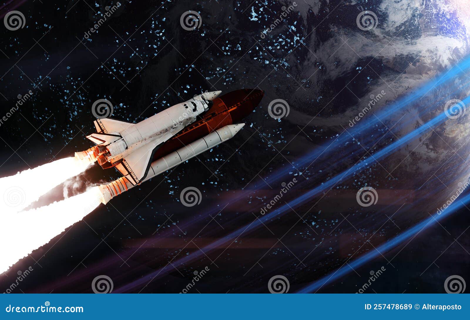 Space Shuttle On Background Of Habitable Deep Space Planet Royalty-Free ...