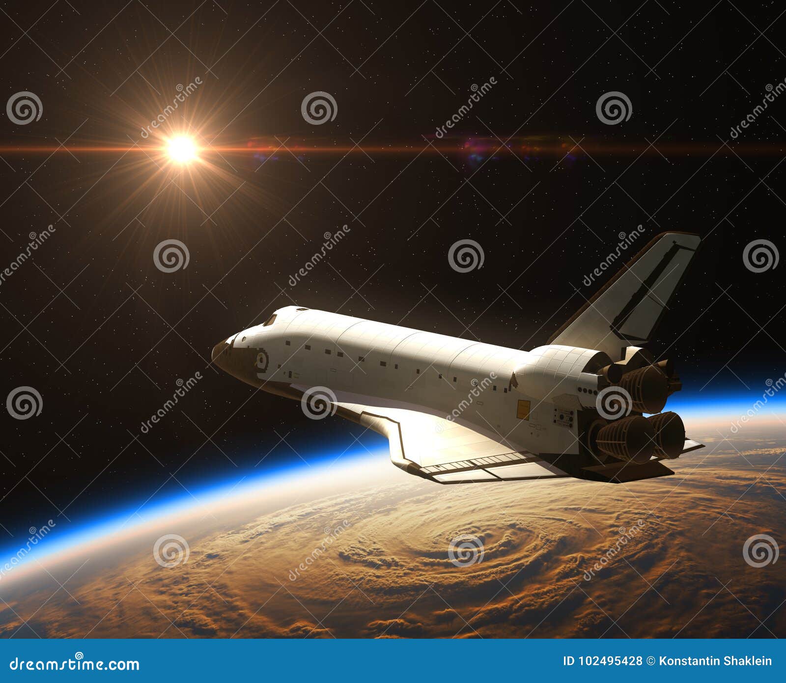 Space Shuttle on the Background of Rising Sun Stock Illustration ...