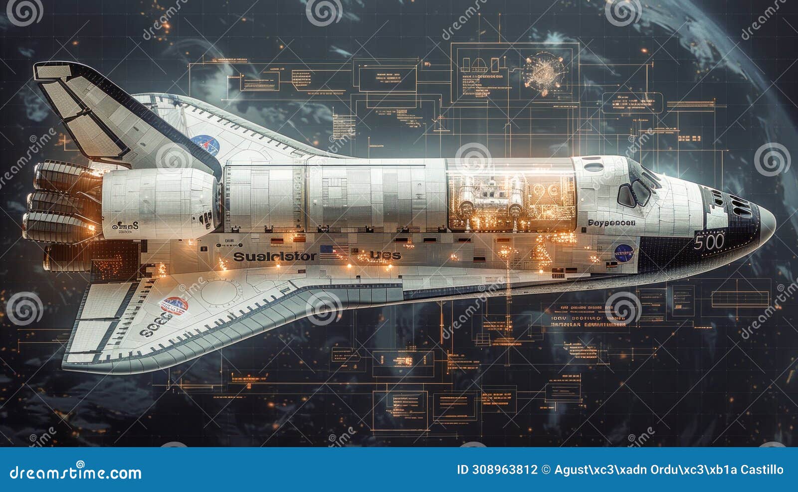 Space Shuttle Blueprint and Technical Design Stock Photo - Image of ...