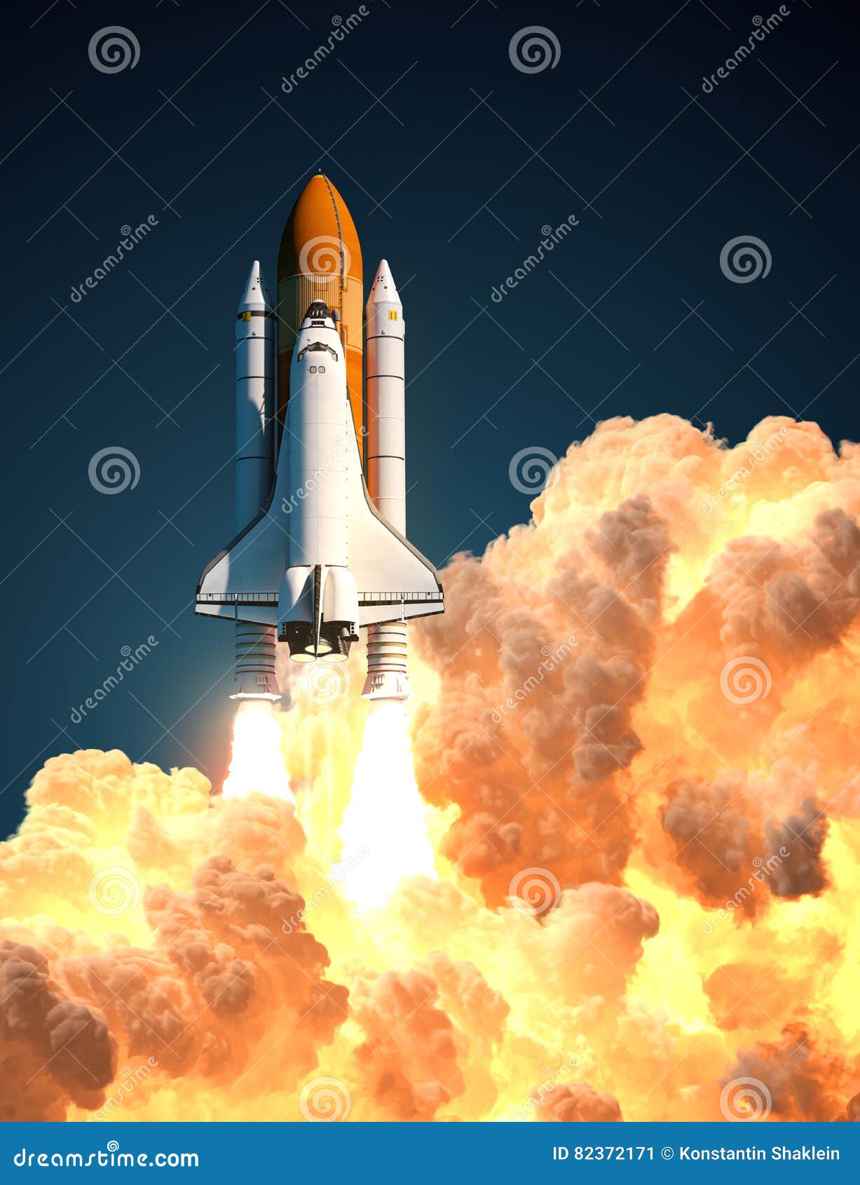 Space Shuttle in the Clouds of Fire Stock Illustration - Illustration ...