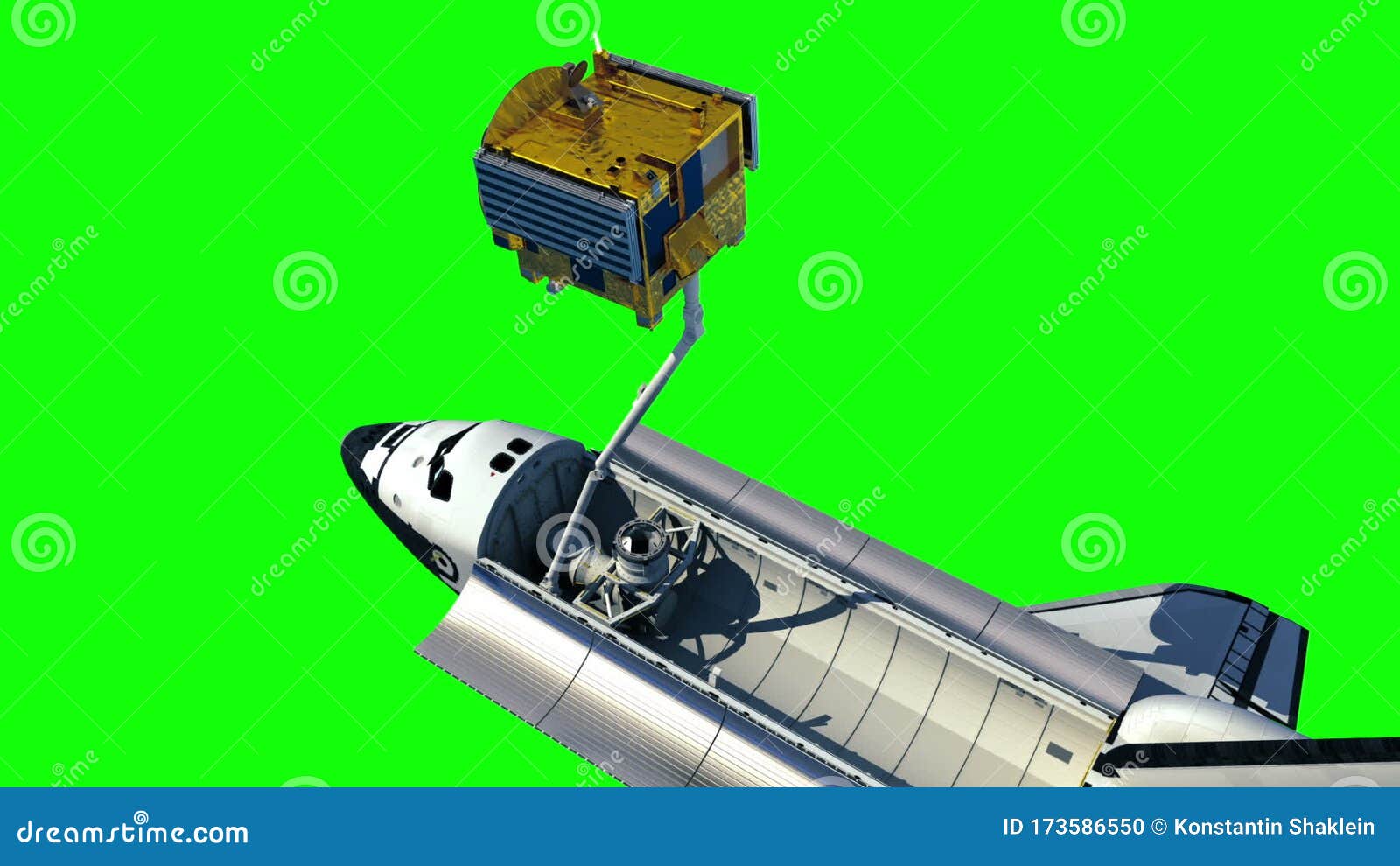 Space Shuttle Deploying Communication Satellite. Green Screen Stock ...