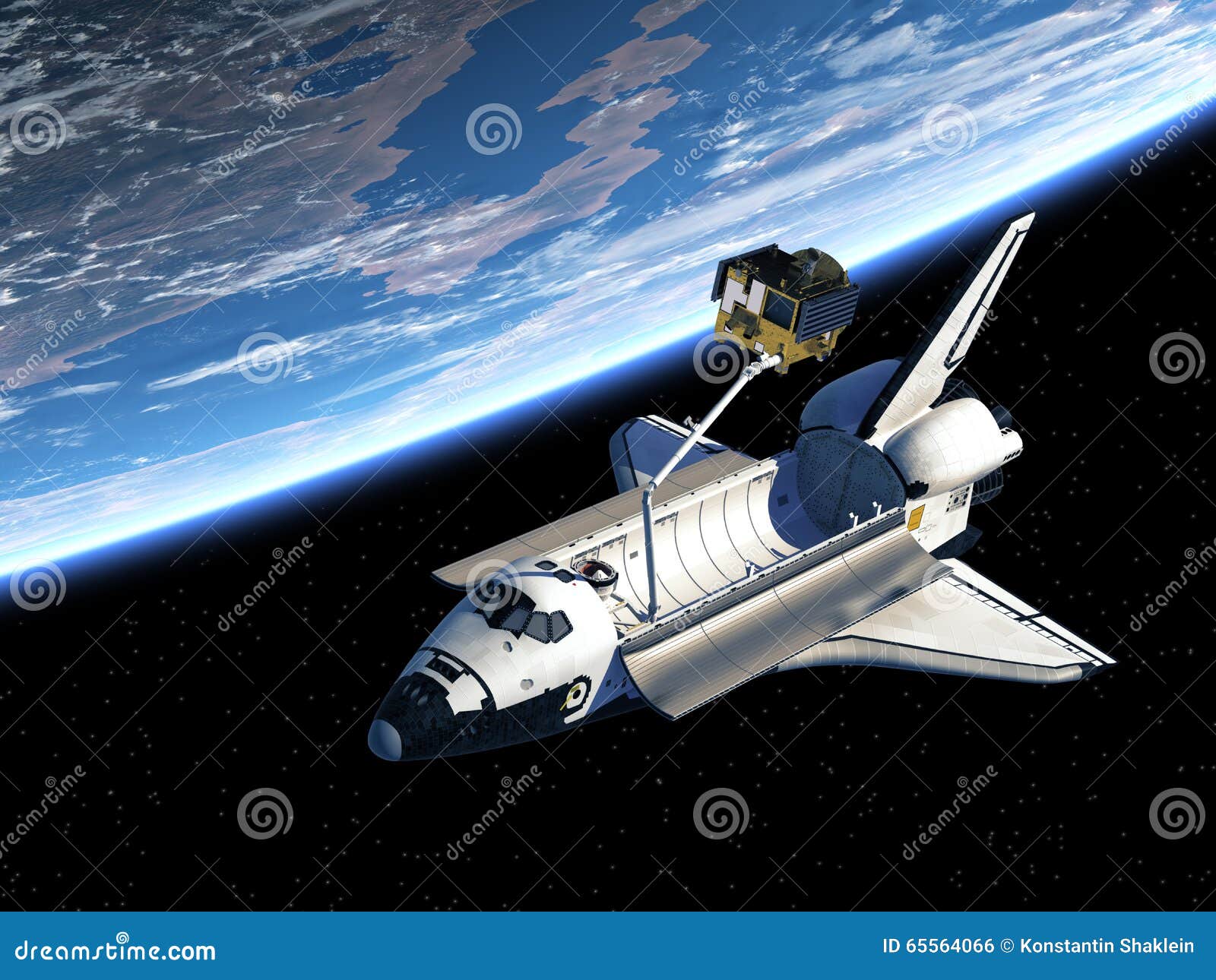 Space Shuttle Deploying Satellite Stock Illustration - Illustration of ...