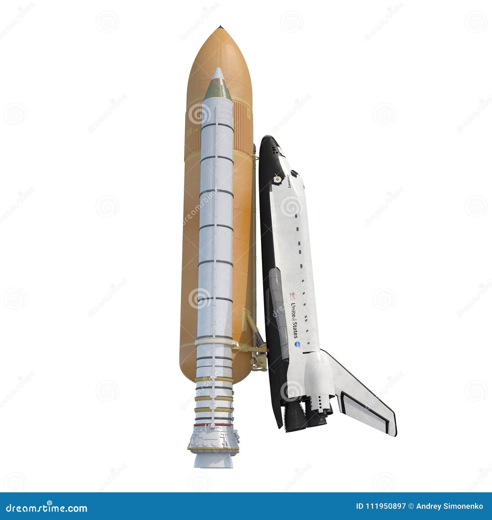 Space Shuttle Discovery with Boosters on White. Side View. 3D ...