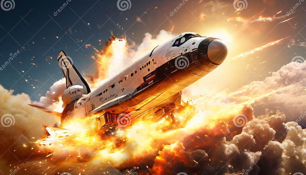 Space Shuttle Explosion Mid-flight Amidst Dramatic Skies Stock Image ...