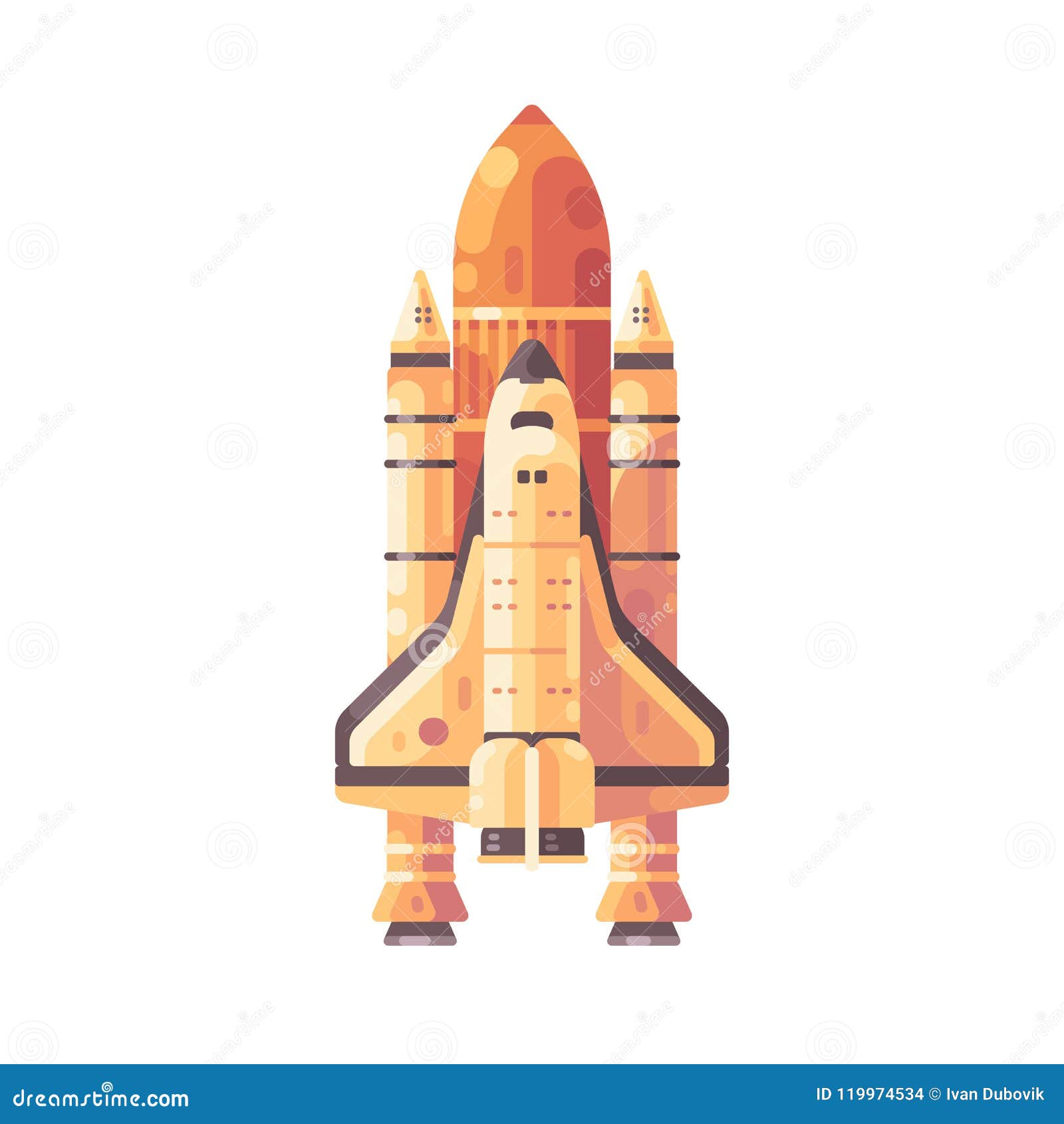 Space Shuttle Flat Illustration. Orange Spaceship Icon. Stock Vector ...