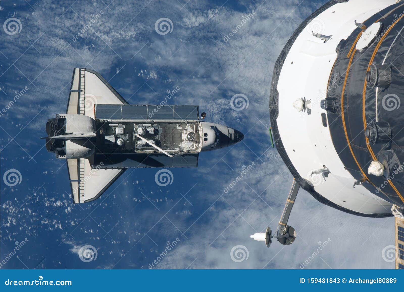 Space Shuttle Flies Under the Space Station. Elements of this Image ...