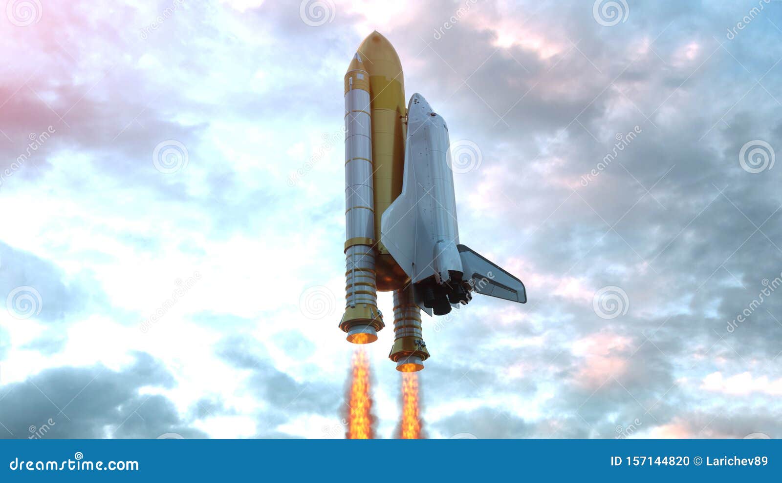 Space Shuttle Flying Over the Clouds. 3d Illustration Stock ...