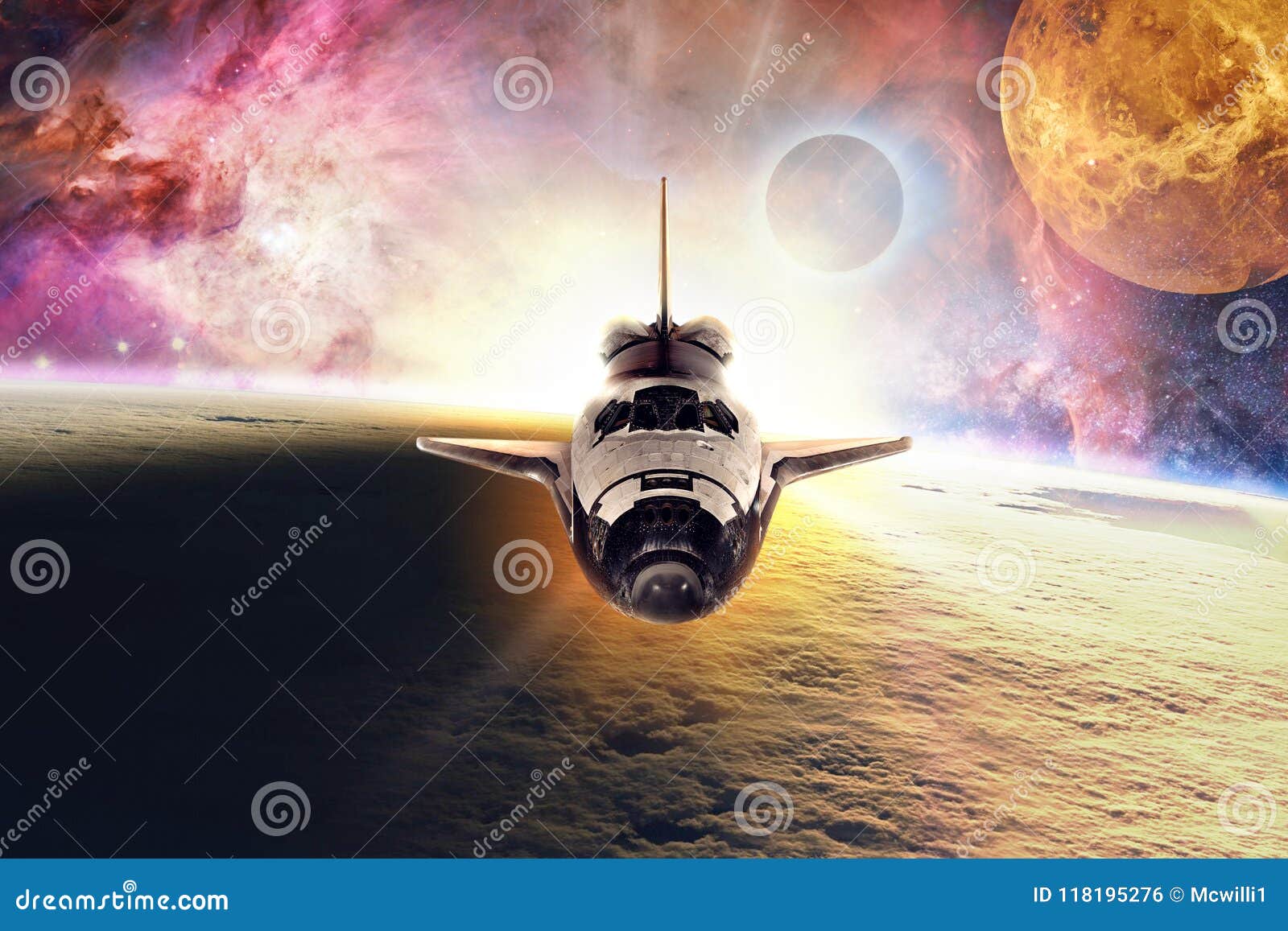 Space Shuttle Flying through Space Stock Illustration - Illustration of ...