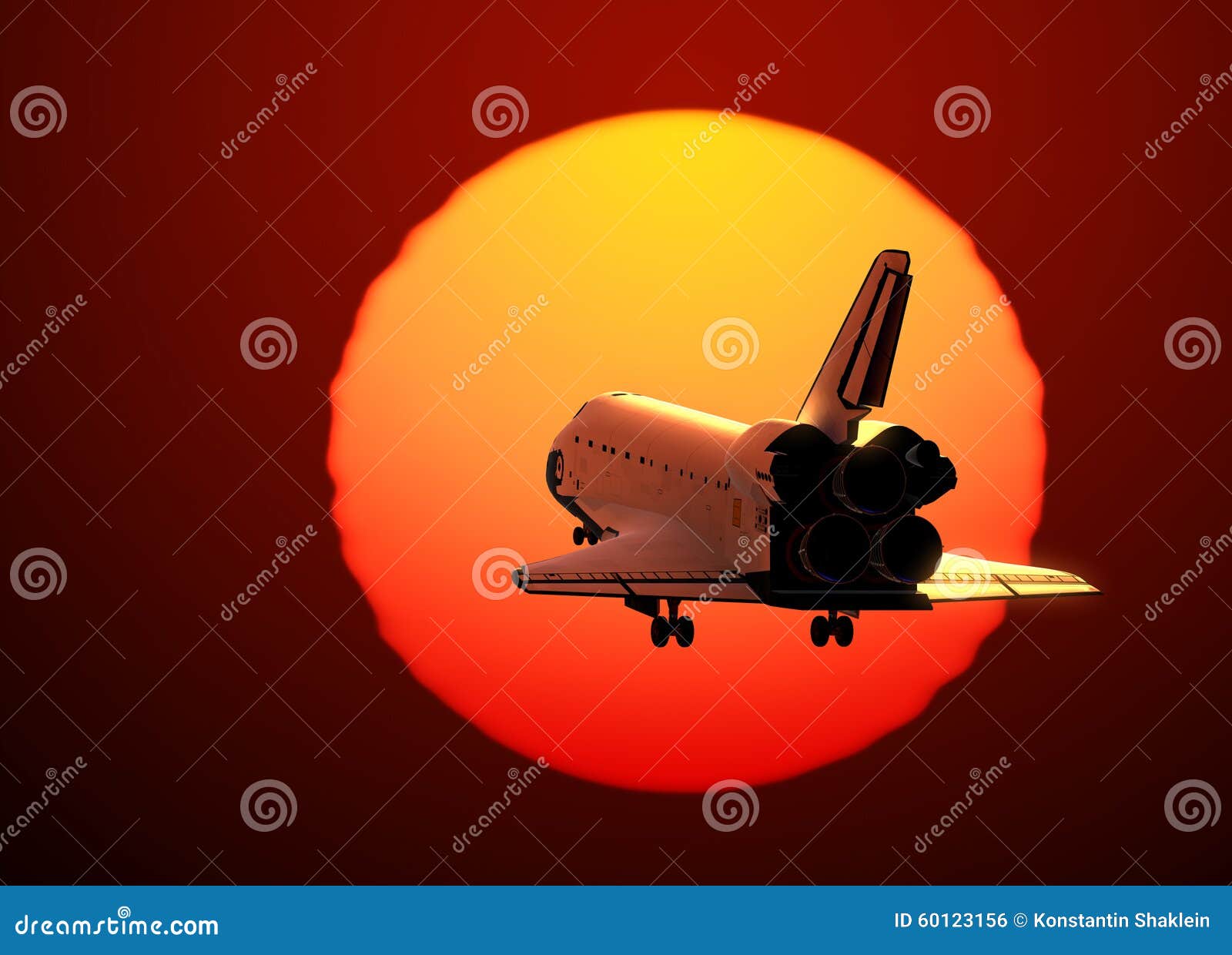 Space Shuttle Landing on the Background of Sunset Stock Illustration ...