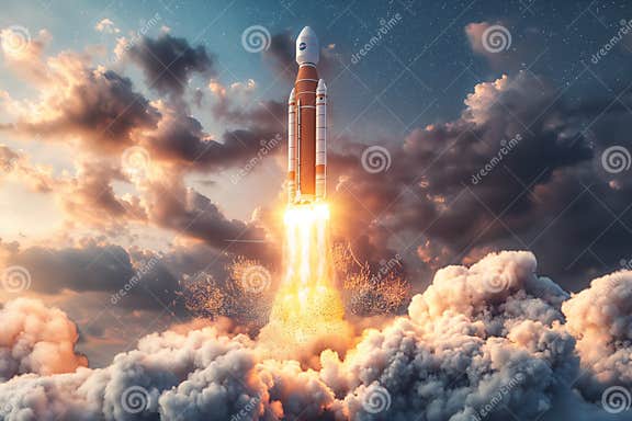 Space Shuttle Launch with Dramatic Cloudscape Stock Photo - Image of ...