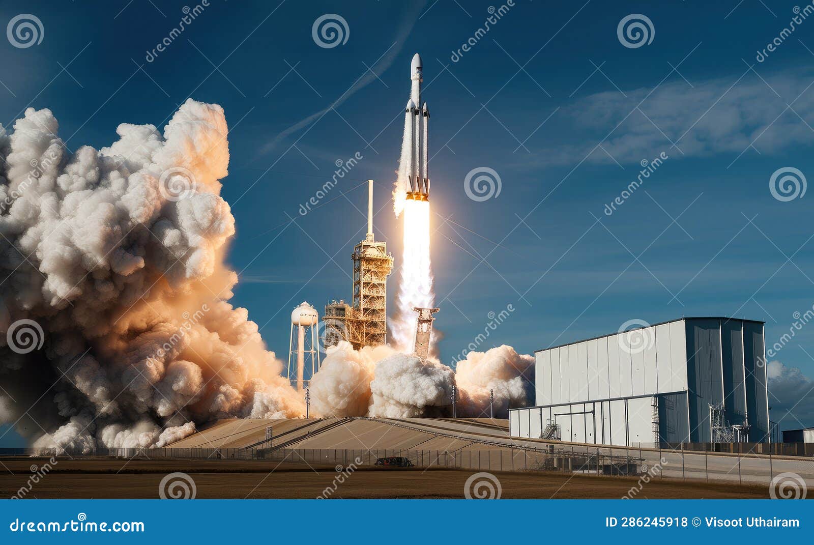 Space Shuttle Launch Lifting Off from Launch Pad Stock Illustration ...