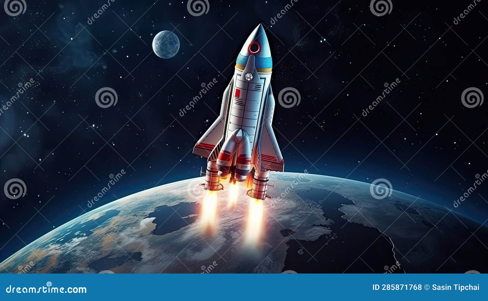 Space Shuttle Launch in the Open Space Over the Earth. Sky and Clouds ...