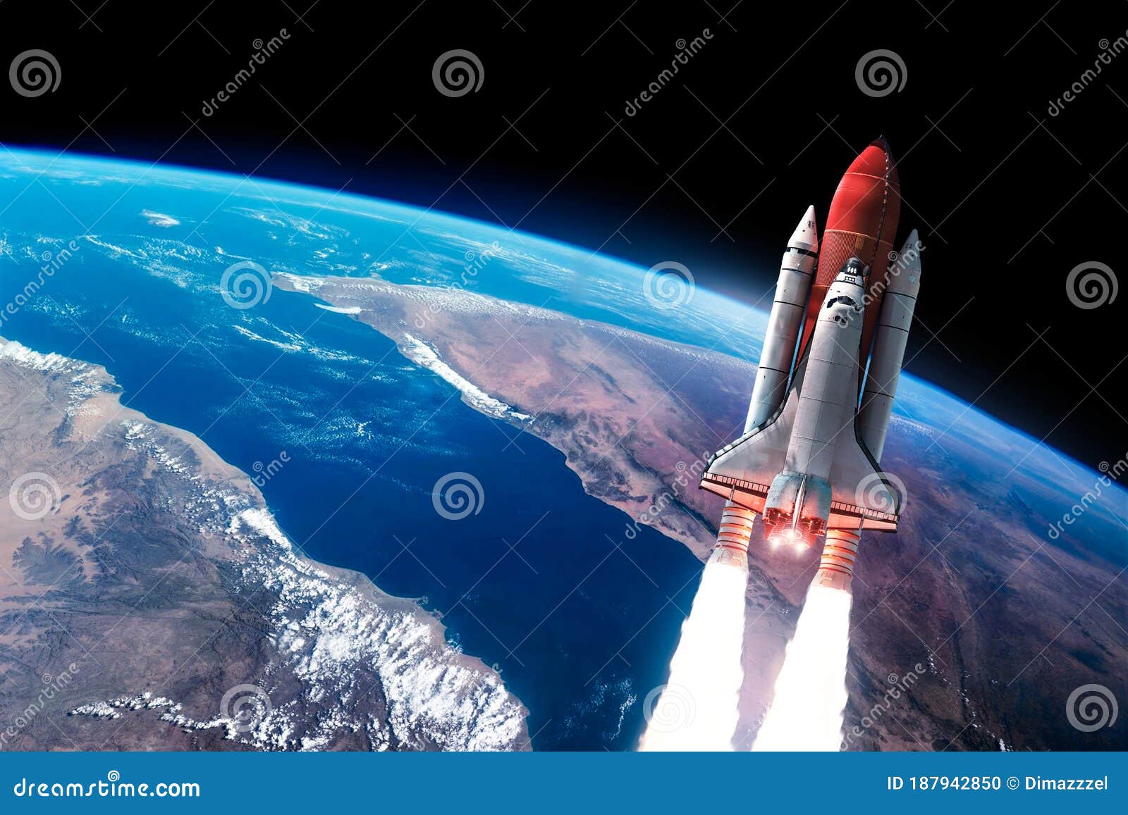 Space Shuttle Launch in the Open Space Over the Earth. Stock Photo ...