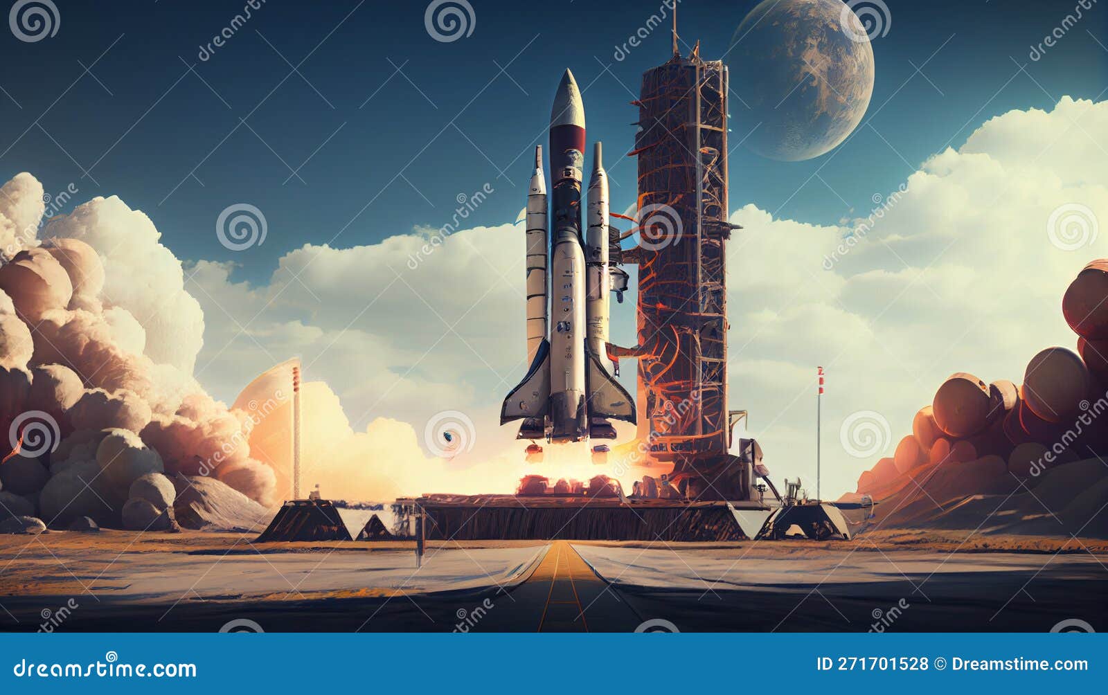 Space Shuttle Launch in the Open Space Over the Earth. Sky and Clouds ...