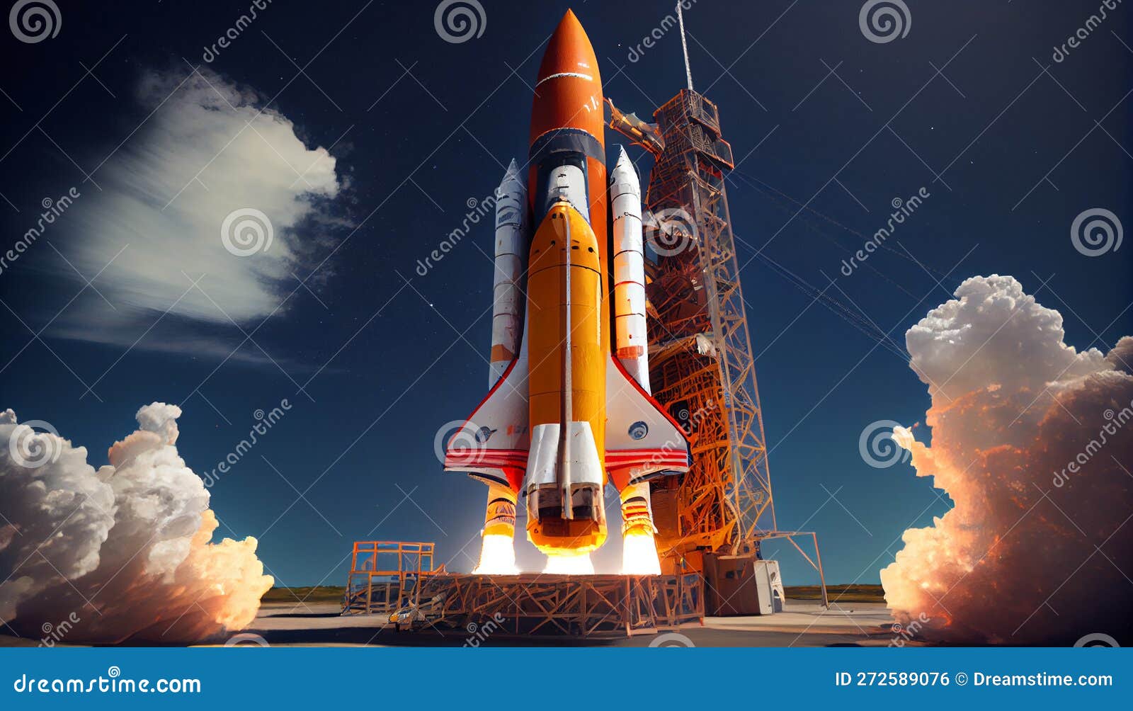 Space Shuttle Launch in the Open Space Over the Earth. Sky and Clouds ...