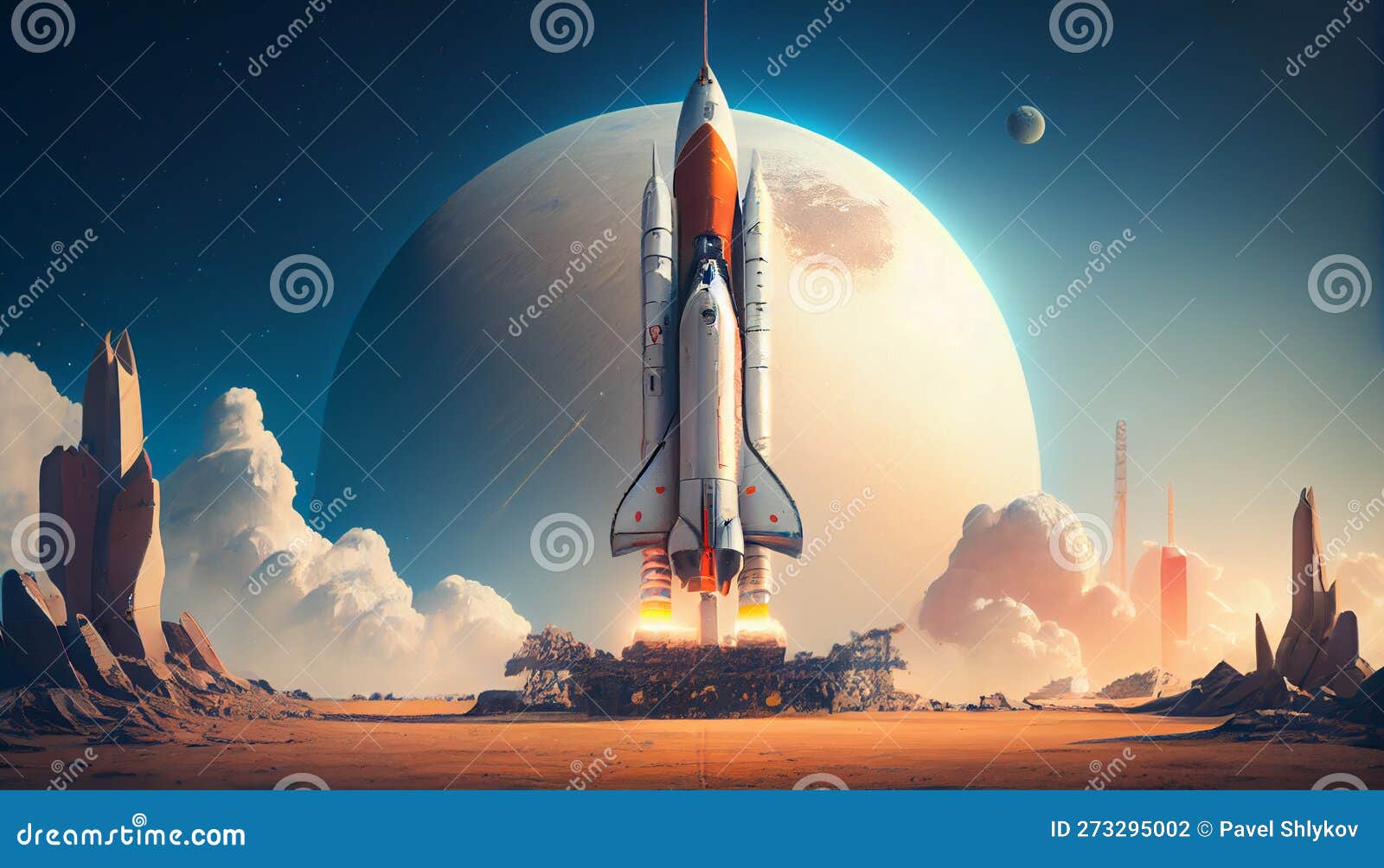 Space Shuttle Launch in the Open Space Over the Earth. Sky and Clouds ...