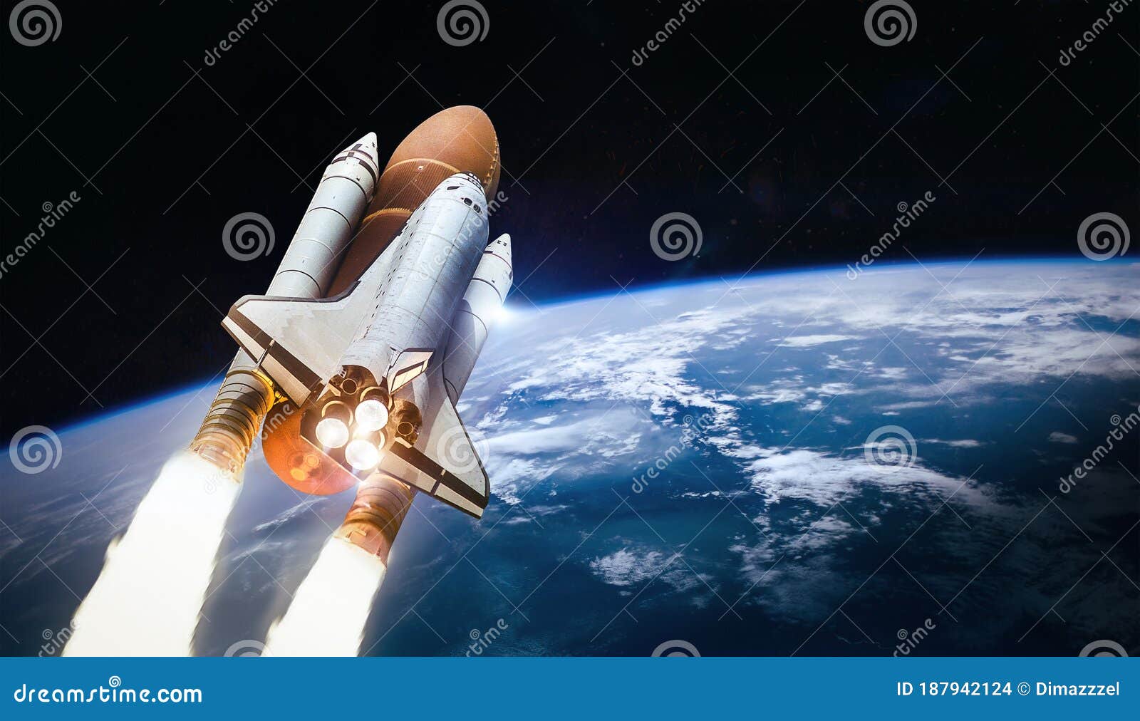 Space Shuttle Launch in the Open Space Over the Earth Stock ...