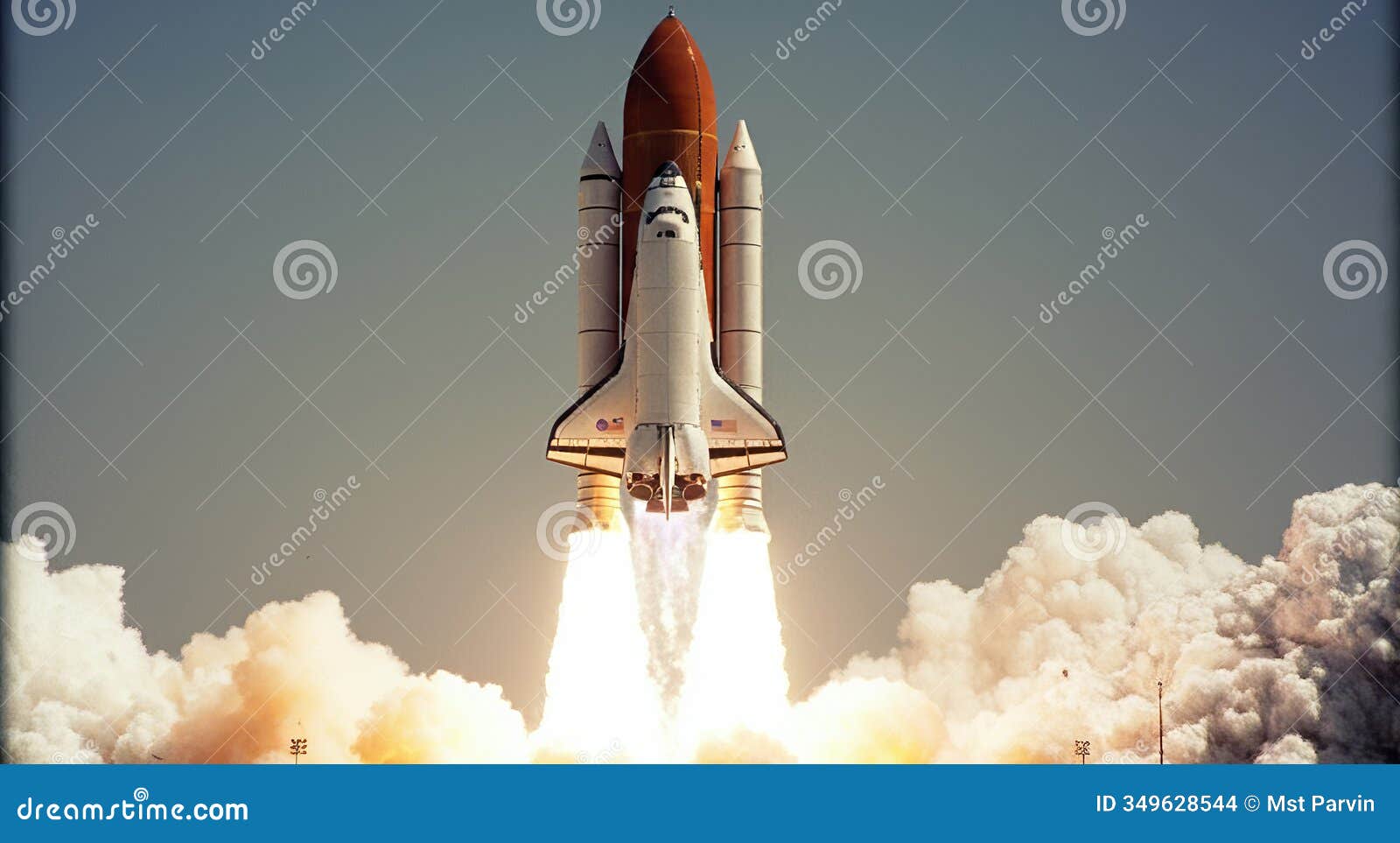 Space Shuttle Launch with Smoke and Flames, Isolated on White ...