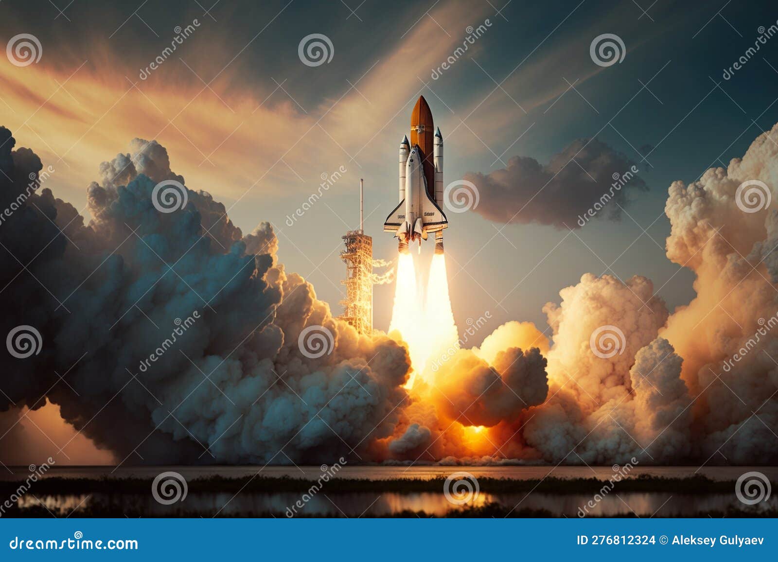Astronauts & Shuttle Horizontal Frame Vector Illustration ...