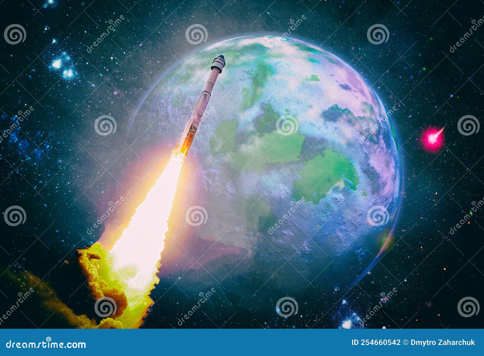 Space Shuttle Launch , Space with Stars on Background. Sky and Clouds ...