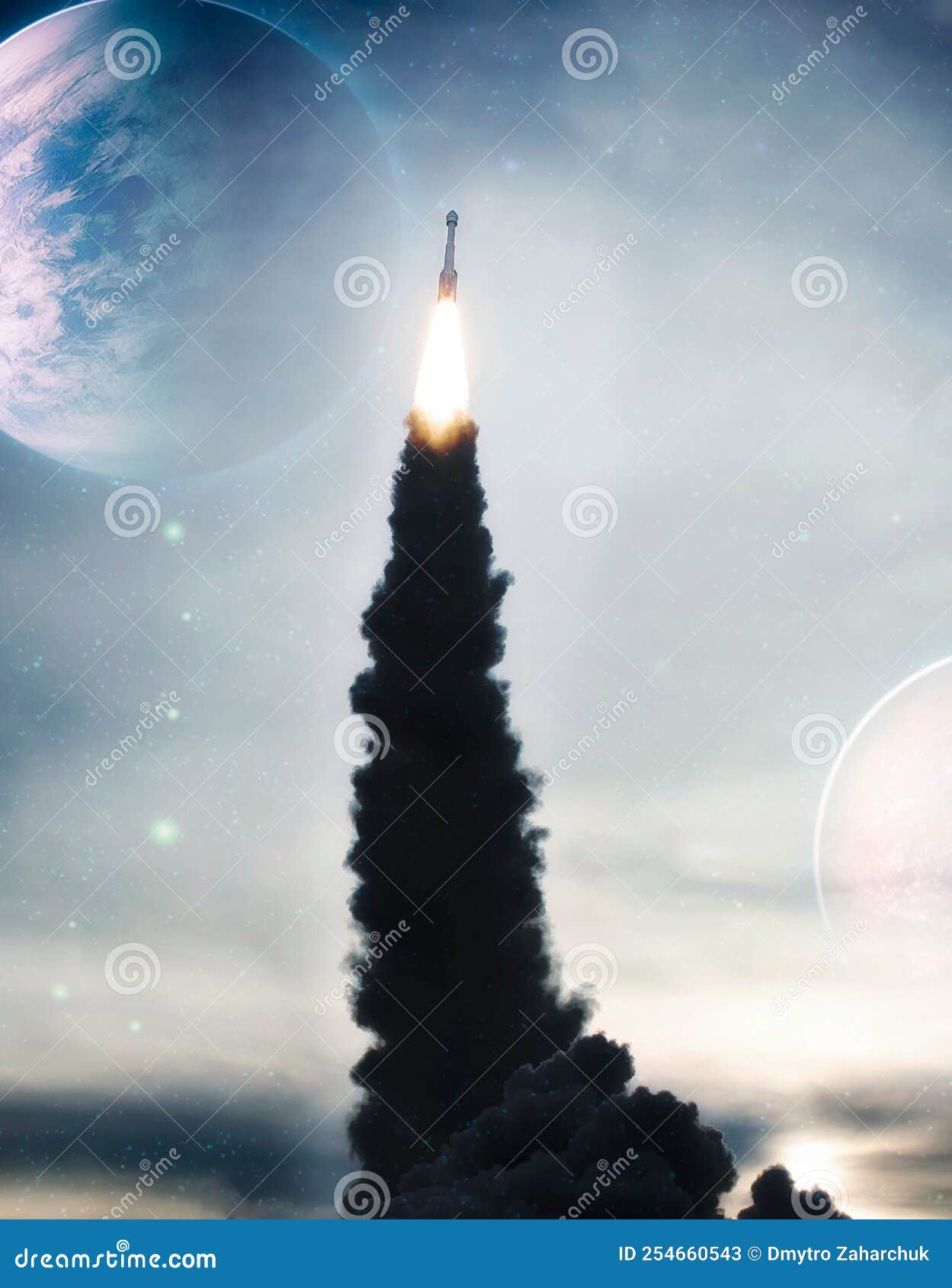 Space Shuttle Launch , Space with Stars on Background. Sky and Clouds ...