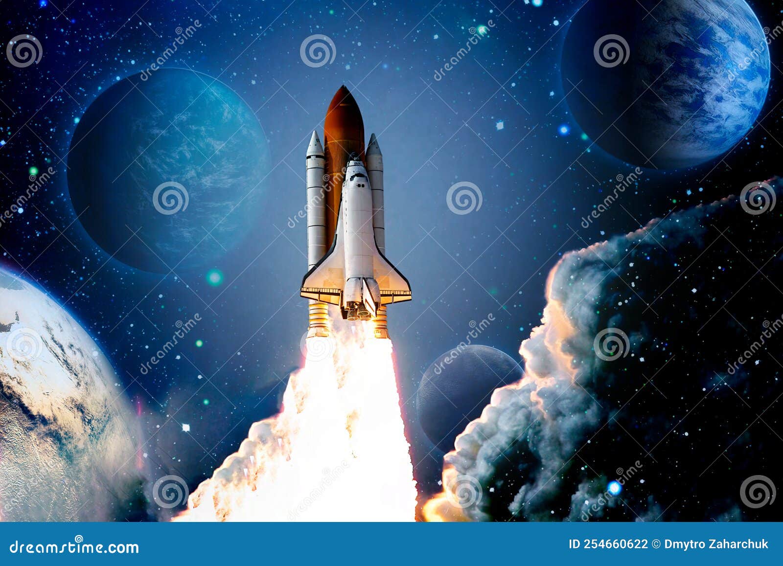 Space Shuttle Launch , Space with Stars on Background. Sky and Clouds ...