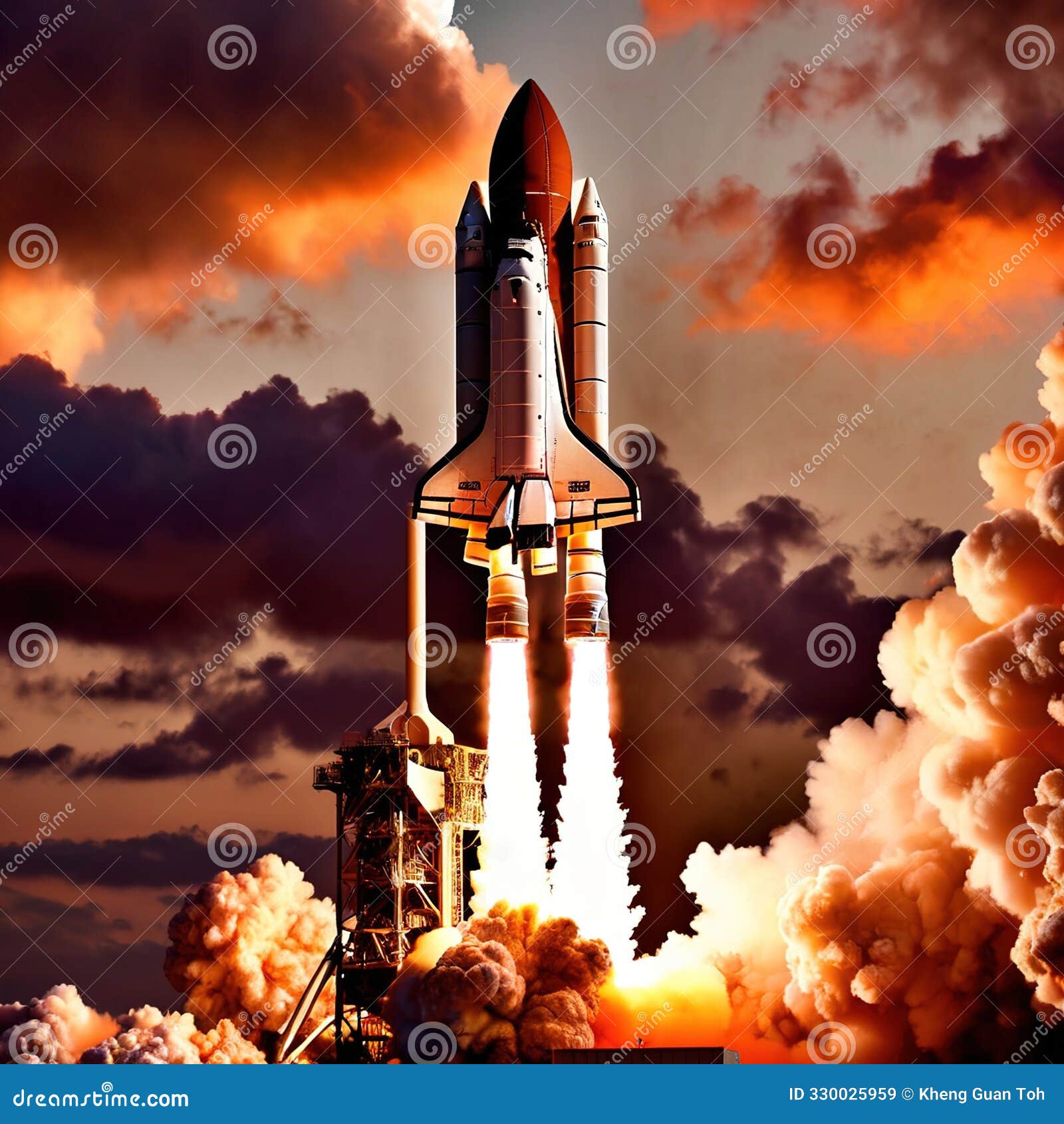 A Space Shuttle Launch at Sunset Stock Illustration - Illustration of ...
