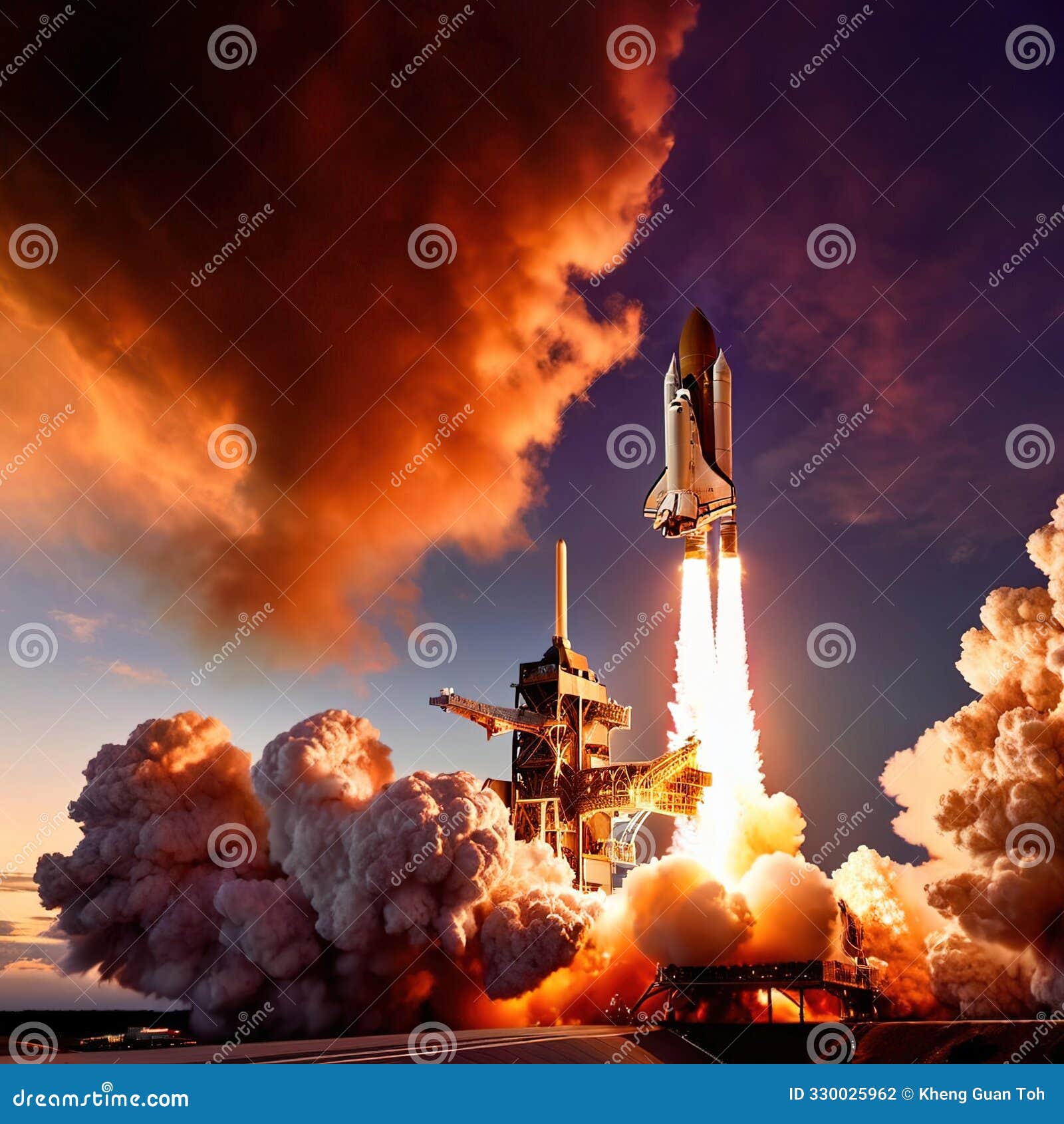 A Space Shuttle Launch at Sunset Stock Illustration - Illustration of ...
