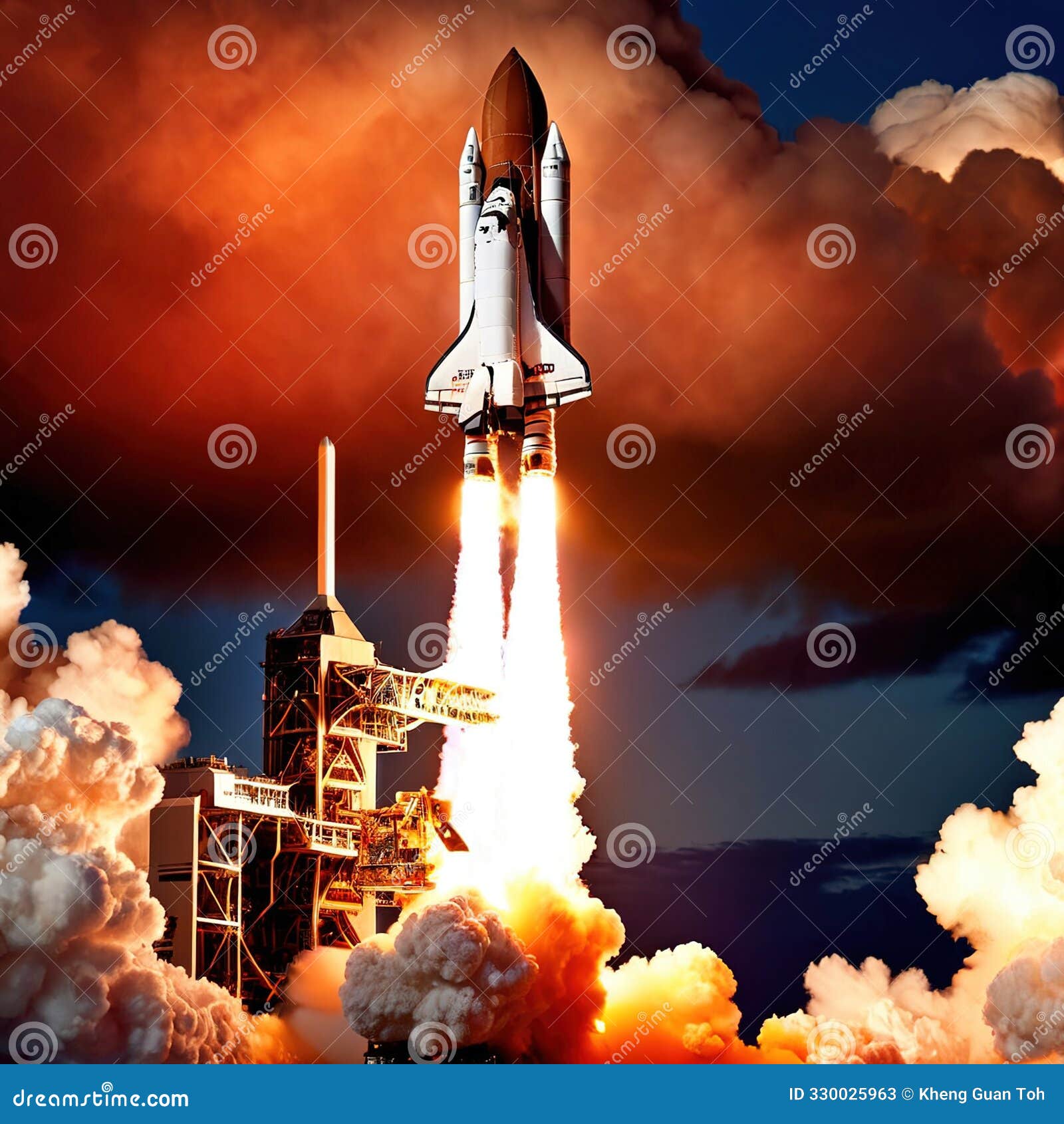 A Space Shuttle Launch at Sunset Stock Illustration - Illustration of ...