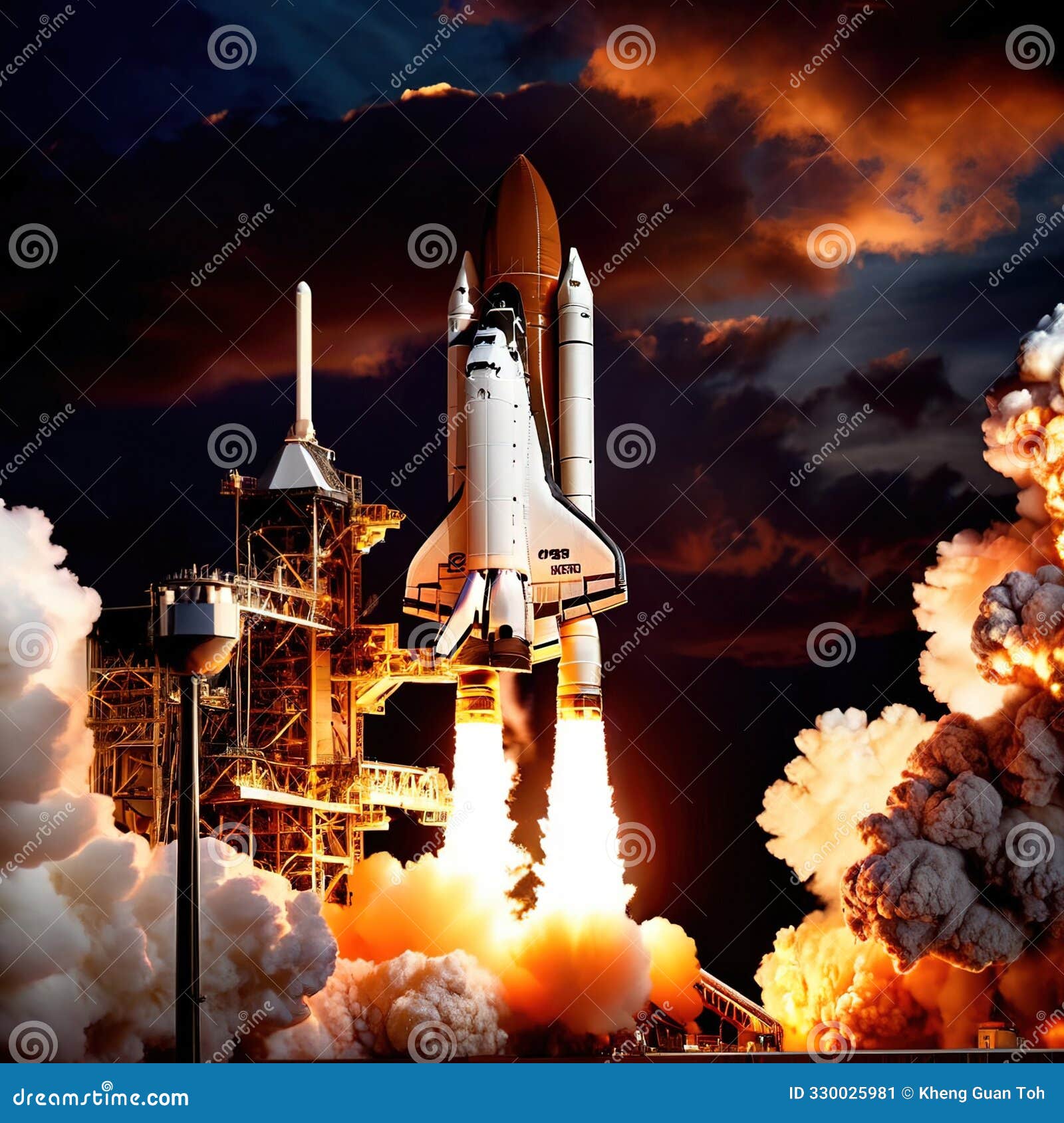 A Space Shuttle Launch at Sunset Stock Illustration - Illustration of ...