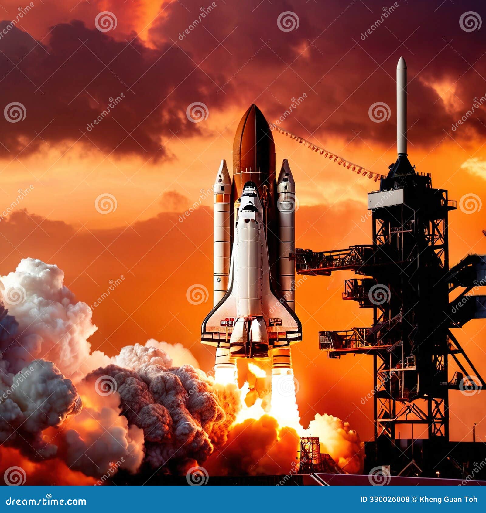 A Space Shuttle Launch at Sunset Stock Illustration - Illustration of ...