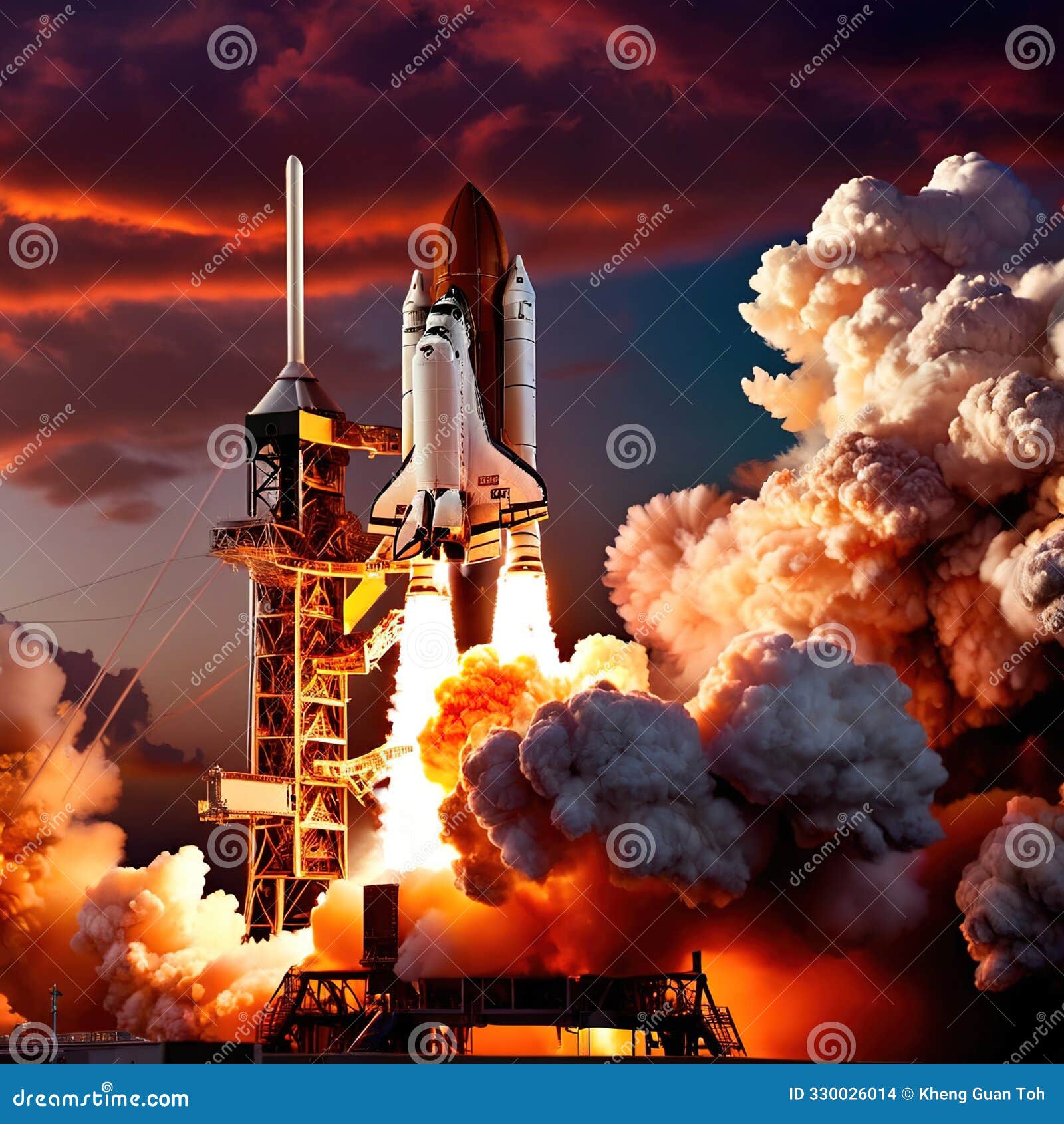 A Space Shuttle Launch at Sunset Stock Illustration - Illustration of ...