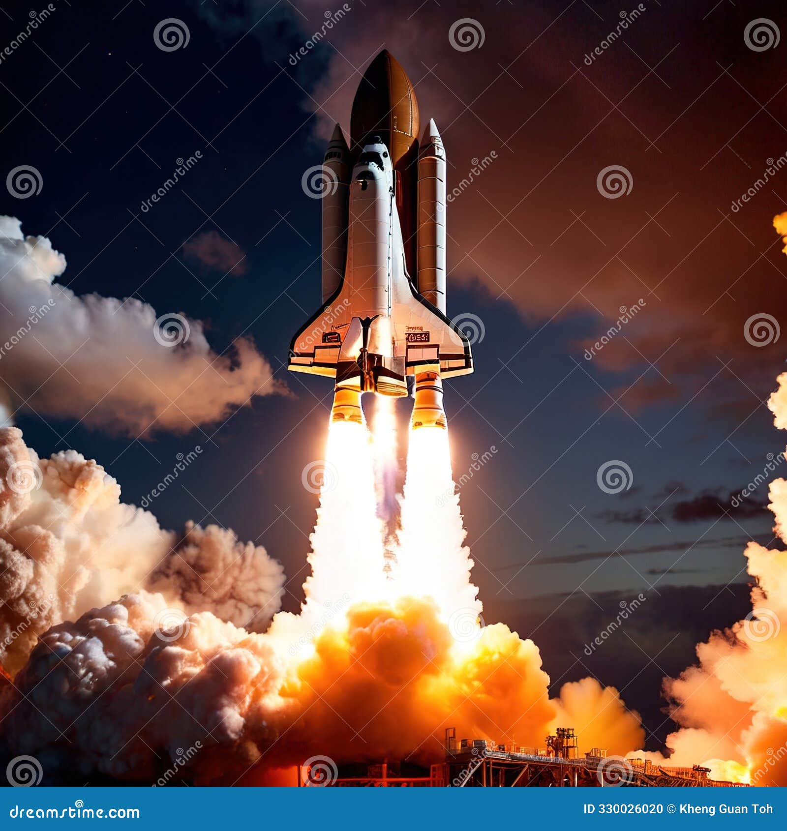 A Space Shuttle Launch at Sunset Stock Illustration - Illustration of ...