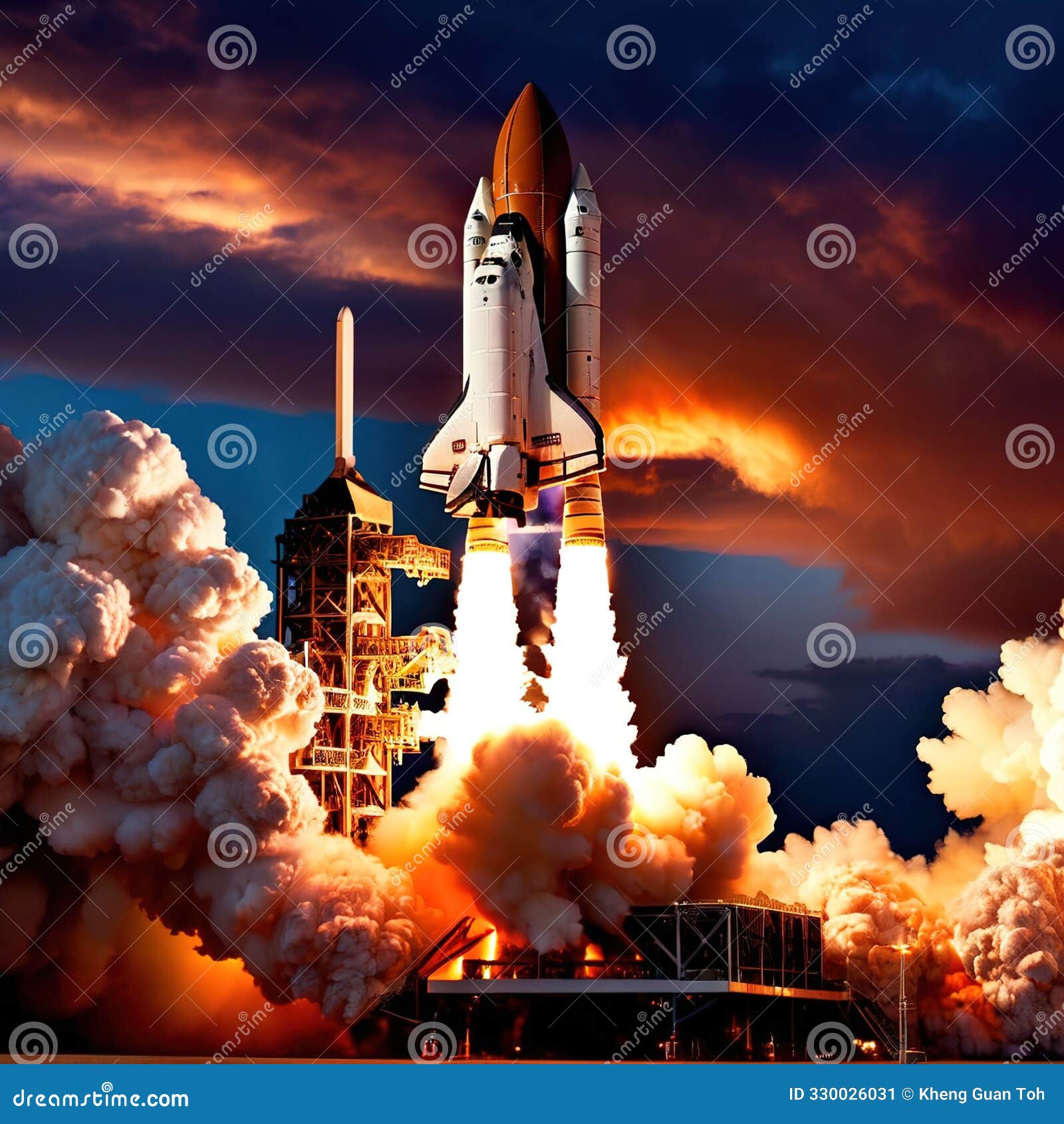 A Space Shuttle Launch at Sunset Stock Illustration - Illustration of ...