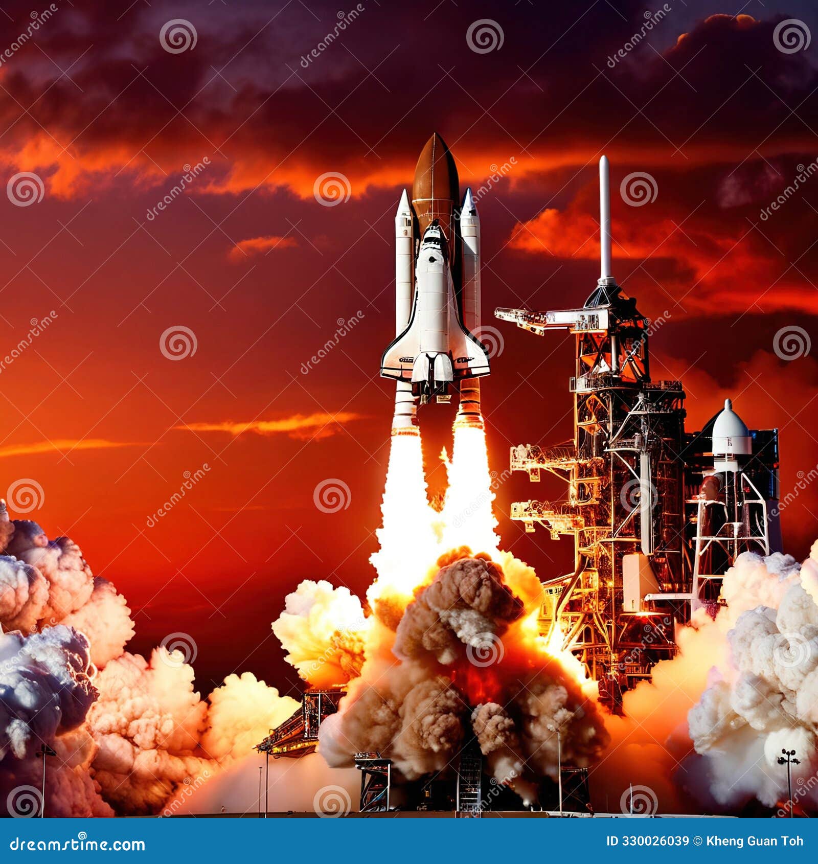 A Space Shuttle Launch at Sunset Stock Illustration - Illustration of ...