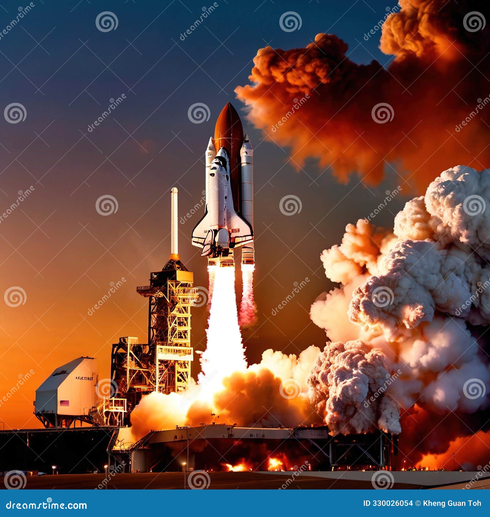 A Space Shuttle Launch at Sunset Stock Illustration - Illustration of ...