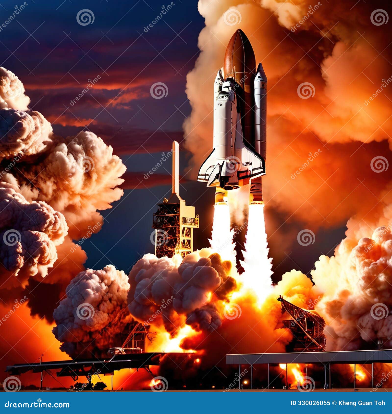 A Space Shuttle Launch at Sunset Stock Illustration - Illustration of ...