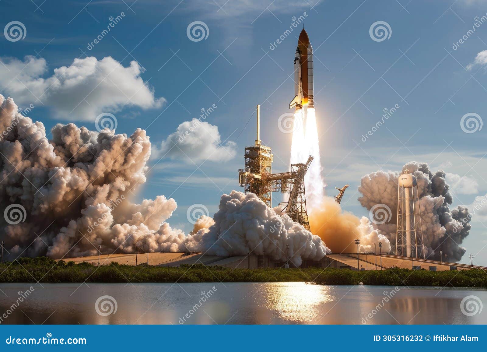 Space Shuttle Launching from Kennedy Space Center Launch Pad, a Rocket ...