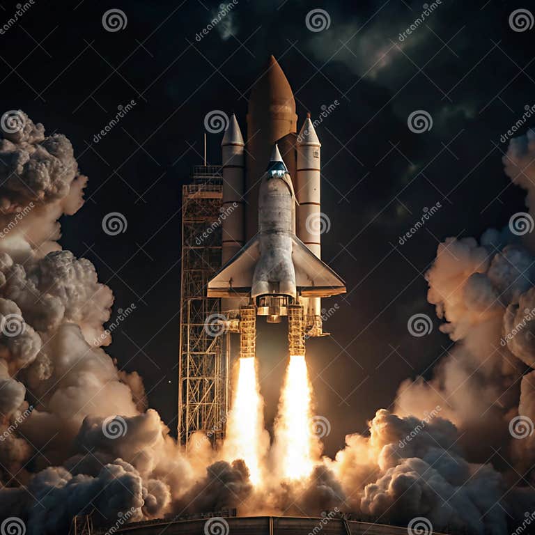A Space Shuttle Launches from a Launchpad, Creating a Cloud of Smoke ...