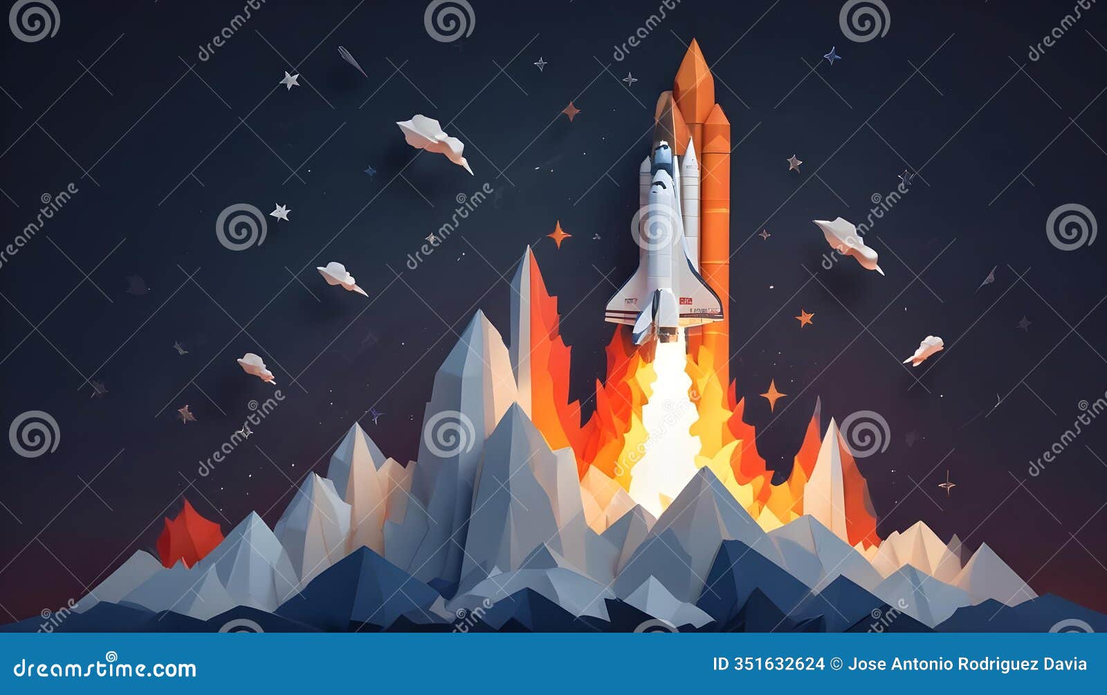 A Space Shuttle Launching into the Night Sky Stock Illustration ...